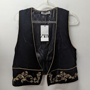 Zara | Jackets & Coats | Zara Vest Gold Embroidery Detail Size M | Poshmark